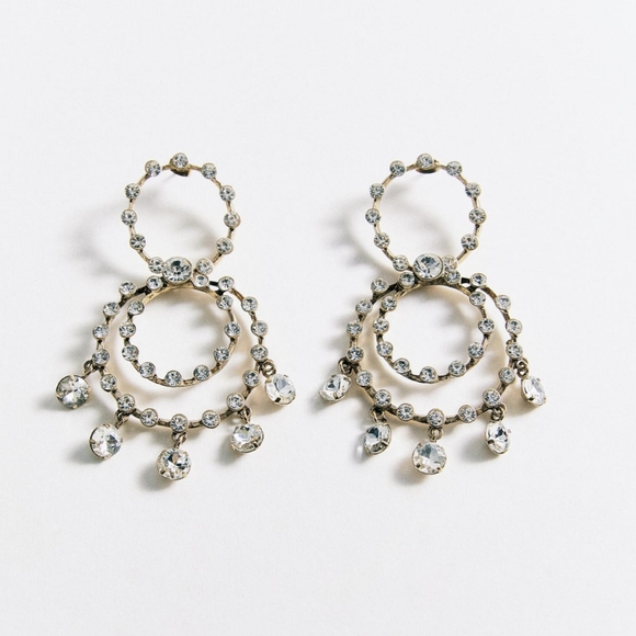 Zara | Jewelry | Zara Jewel Drop Earrings Silver Rhinestones Bnwt ...